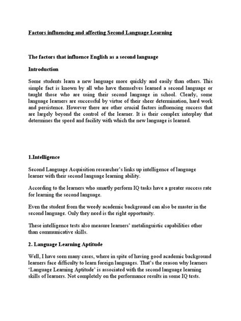 Factors Affecting And Influencing Second Language Acquistion Pdf