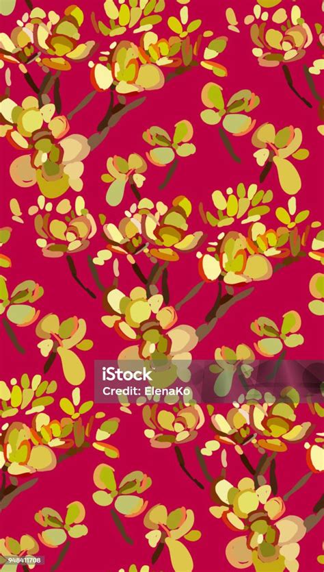 Crassula Ovata Hand Gezeichnet Bunte Blumenmuster Nahtloser Vektorillustration Textildruck