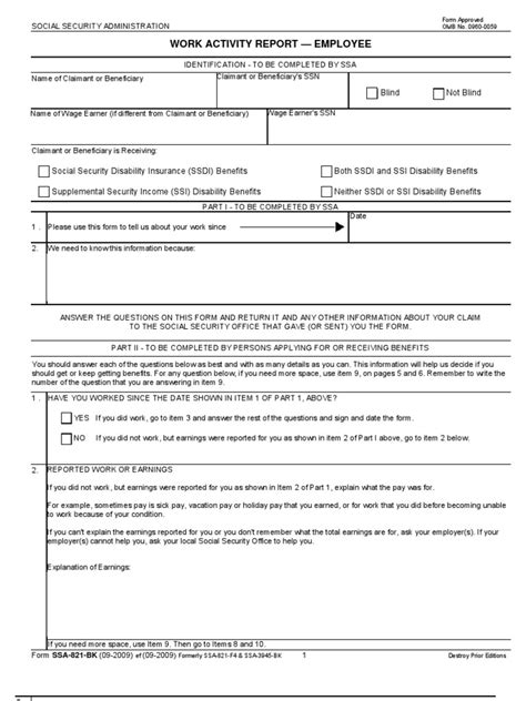 Ssa 821 Work Activity Report Guide Pdf Social Security