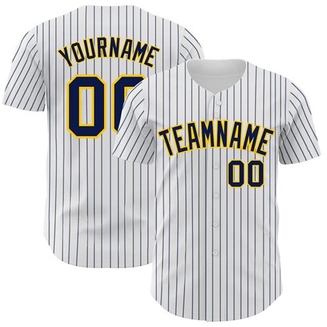 2024 Custom White Navy Pinstripe Yellow Authentic Baseball Jersey Sale