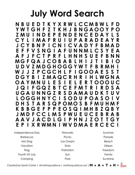 July Word Search Puzzle Free Pdf