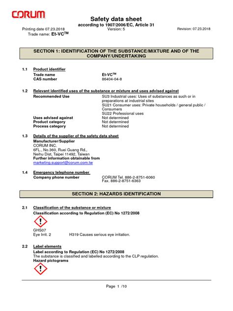 3 O Ethyl Ascorbic Acid Corum Et Vc Sds Pdf Dangerous Goods Toxicity