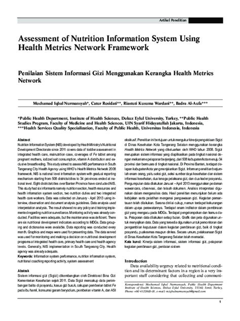 Pdf Assessment Of Nutrition Information System Using Health Metrics Network Framework