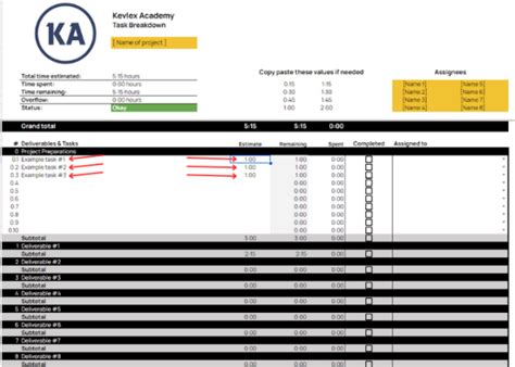 Template Project Breakdown Sheet Kevlex Academy