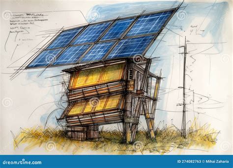 Solar Energy Conceptual Illustration Hand Drawn Pencil Sketch