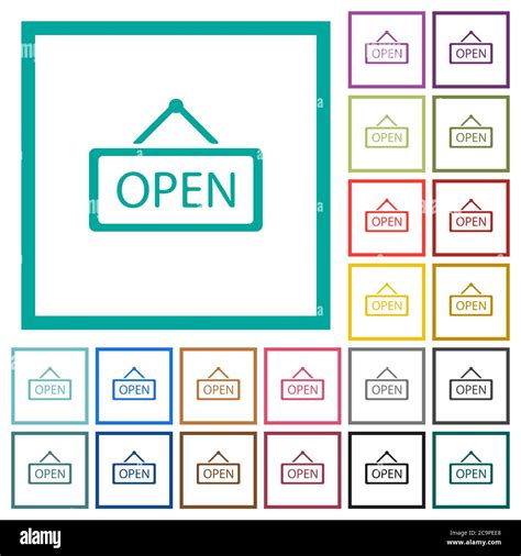 Open Sign Flat Color Icons With Quadrant Frames On White Background Stock Vector Image And Art Alamy