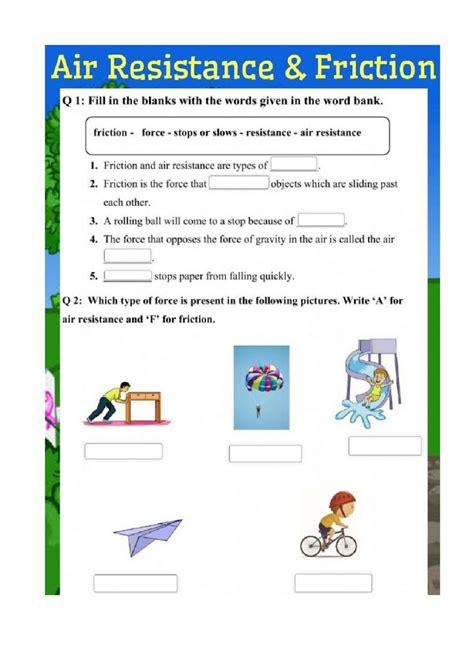 Air Resistance Exercise Worksheets Library