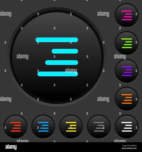 Text Align Right Dark Push Buttons With Vivid Color Icons On Dark Grey Background Stock Vector