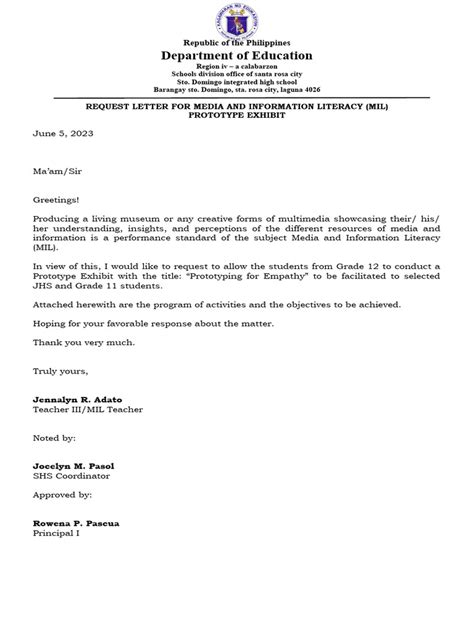 Request Letter For Prototype Exhibit Pdf Cognitive Science Cognition