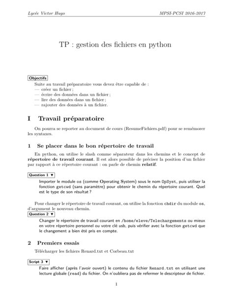 Tp Gestion Des Fichiers En Python