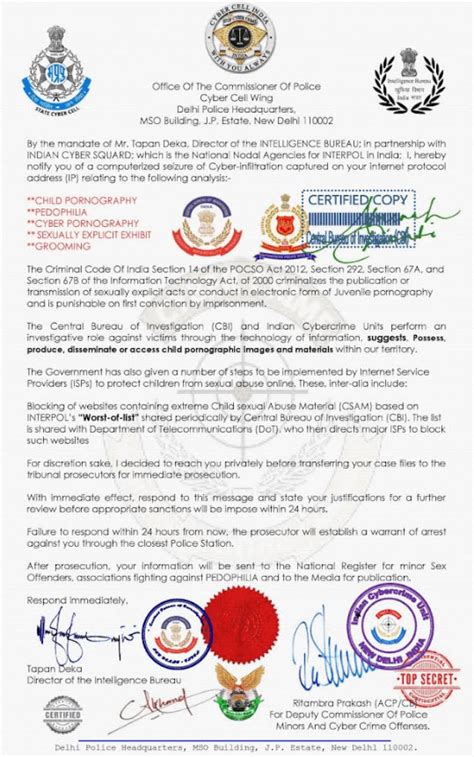 recieving a mail about converting my ip to a juvenile pornographic cyber r cybercrimeindia
