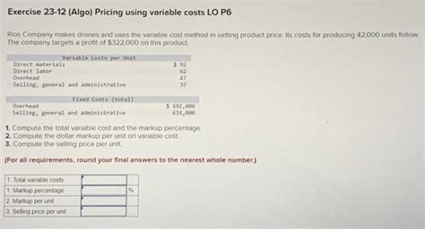 solved exercise 23 11 algo pricing using total costs lo p6
