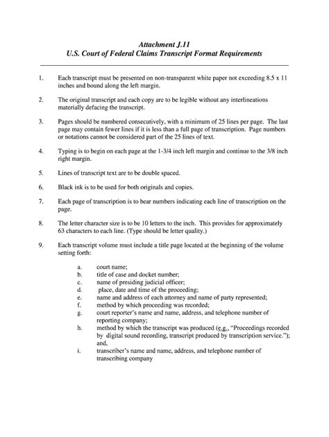 Fillable Online Court Of Federal Claims Transcript Format Requirements