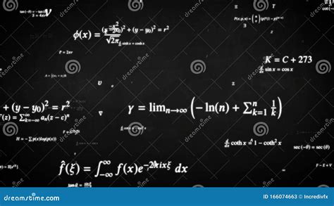 Fly Through Math Formula Equation Science Symbols On Blackboard