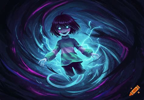 Chara From Undertale In A Dark Void With Swirling Energy On Craiyon