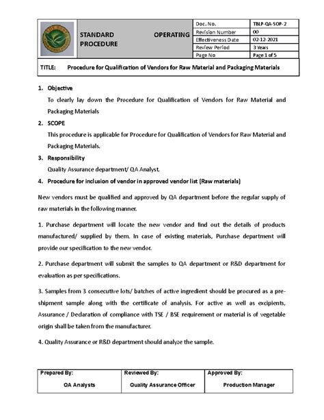 Sop For Packing Material Dispensing At William Justice Blog
