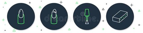 Set Line Broken Nail Nail Polish Manicure And File Icon Vector Stock