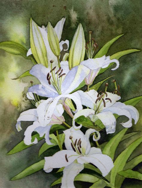 White Lilies Watercolour Painting By Julie Horner Sold Diy Watercolor Painting Lily