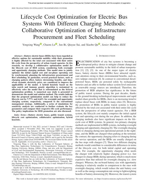 Pdf Lifecycle Cost Optimization For Electric Bus Systems With Different Charging Methods