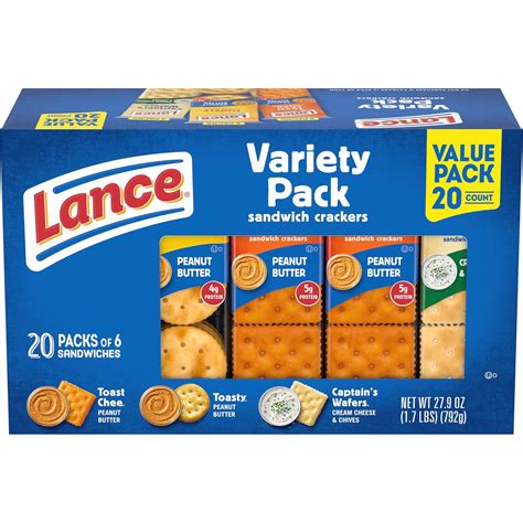 Brandclub Lance Sandwich Crackers Variety Pack 3 Flavors 20 Individually Wrapped Packs 6