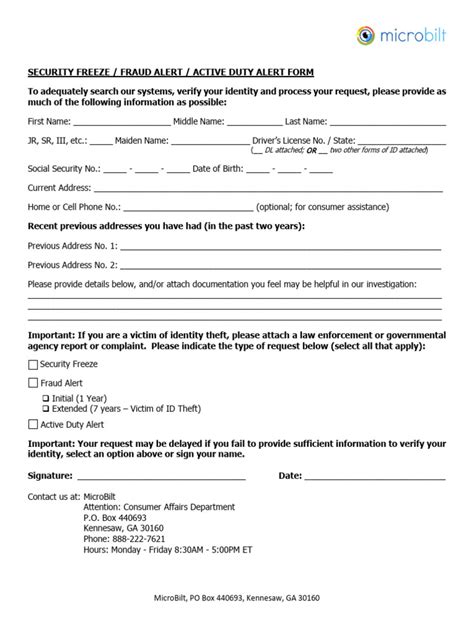 Security Freeze Fraud Alert Active Duty Alert Form Pdf