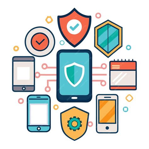 Mobile Phone Security Concept With Various Shields And Checkmarks Premium Ai Generated Vector