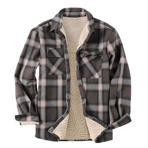Mens Sherpa Fleece Lined Plaid Flannel Shirts Jackets Casual Thermal