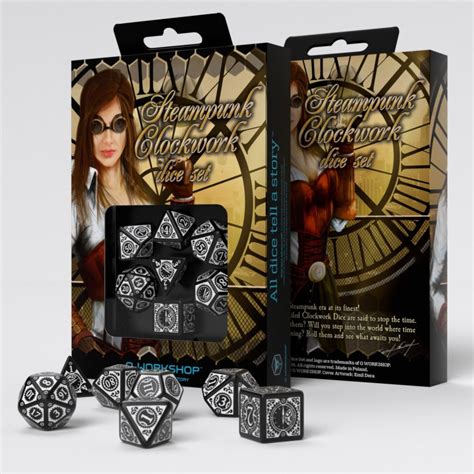 Steampunk Clockwork Black And White Dice Set Rpg Sets