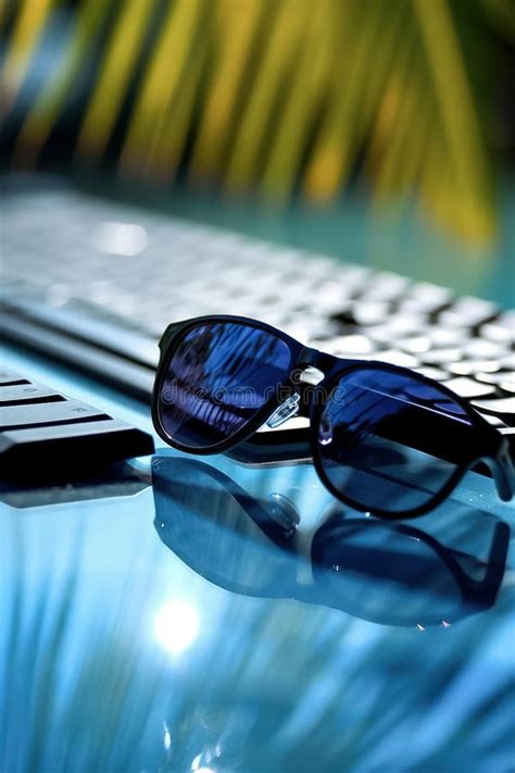 Concept Of Work On Vacation Computer Keyboard And Sunglasses