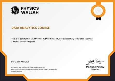 Dataanalytics Pwskills Certification Python Sql Excel Avinesh