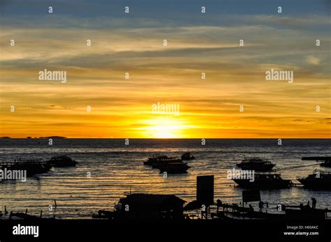 Colorful Sunset From The Shore Of Lake Titicaca In Copacabana Peru
