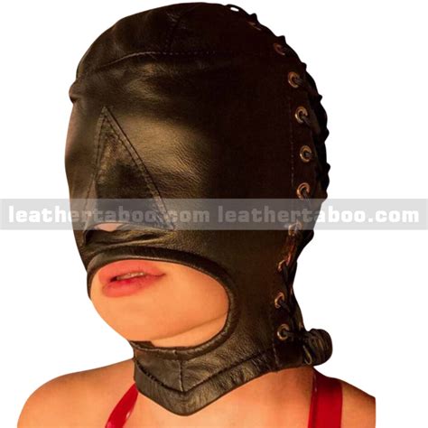 Bdsm Open Mouth 100 Real Leather Hood Black Soft Leather Bondage Mask