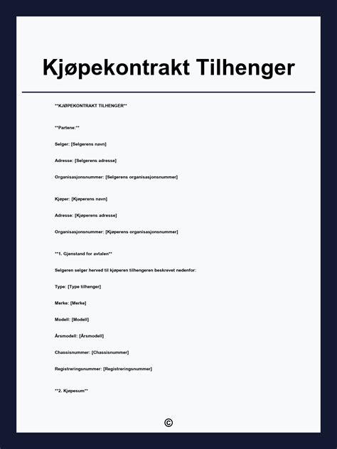 Kjøpekontrakt Tilhenger