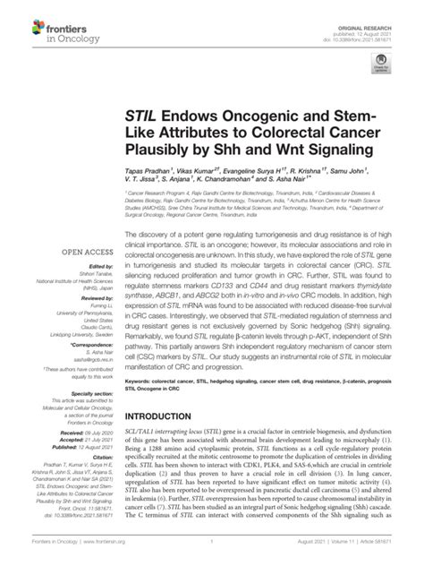00 4 Stil Endows Oncogenic And Stem Like Attributes To Colorectal