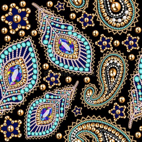 Seamless Pattern With Beaded Peacock Feathers Stock Vector