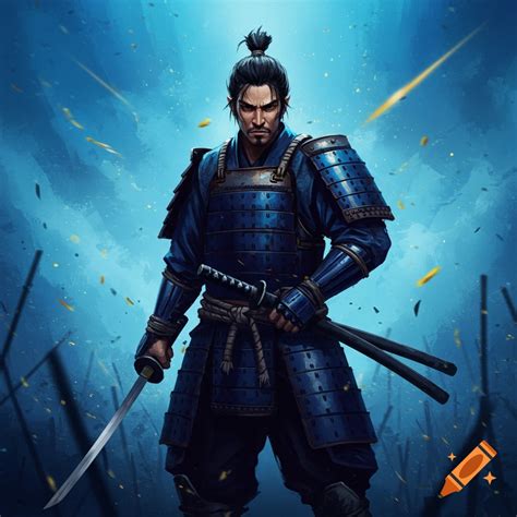 Samurai In Blue Hue With A Light Background On Craiyon