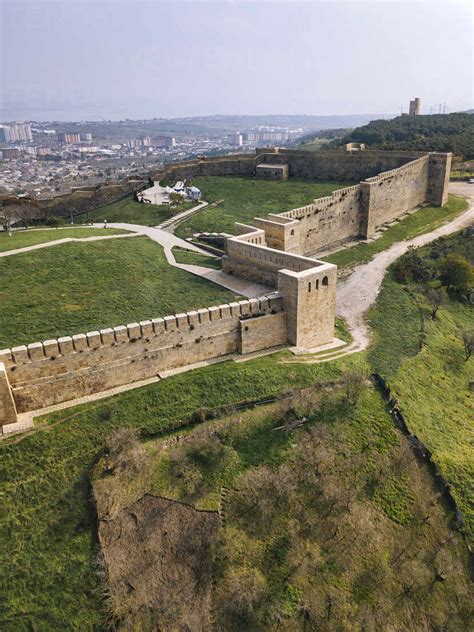 Russia Dagestan Derbent Aerial View Of Ancient Fortifications Of