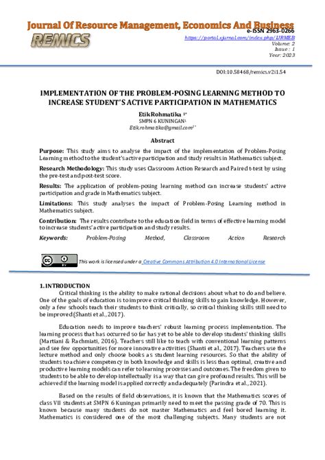 Pdf Implementation Of The Problem Posing Learning Method To Increase
