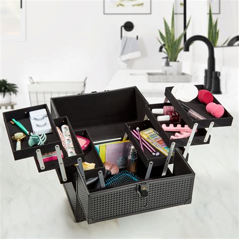 Free Shipping Walmart Large Matte Black Makeup Train Case With 6 Retractable Trays Lockable