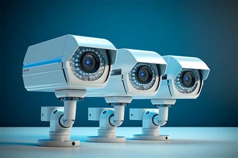 Premium Photo Cctv Security Camera On Blue Background 3d Render