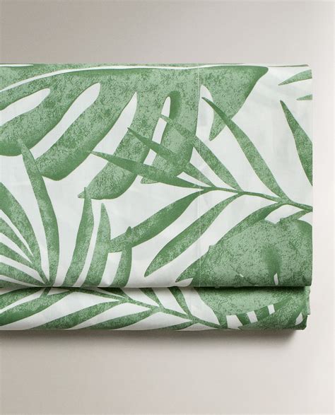 Tropical Leaves Print Flat Sheet Zara Home Worldwide