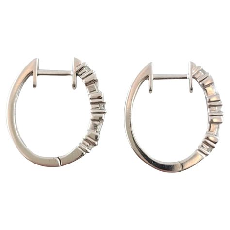 14k White Gold Diamond Hoop Earrings 16253 For Sale At 1stdibs