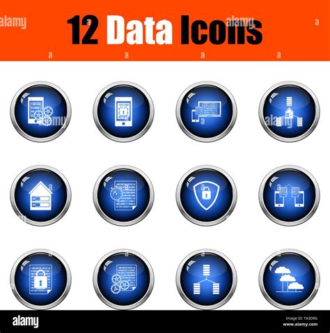 Data Icon Set Glossy Button Design Vector Illustration Stock Vector