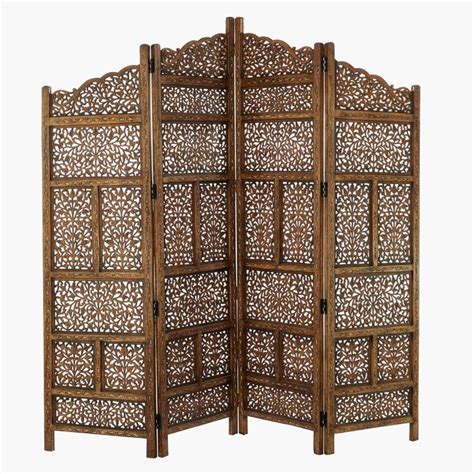 Deco 79 34006 Large 4 Panel Brown Wood Screen Decorative Divider 80” X