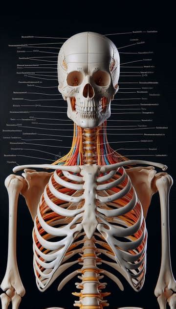Human Skeleton Anatomy With Detailed Labels Stock Illustration