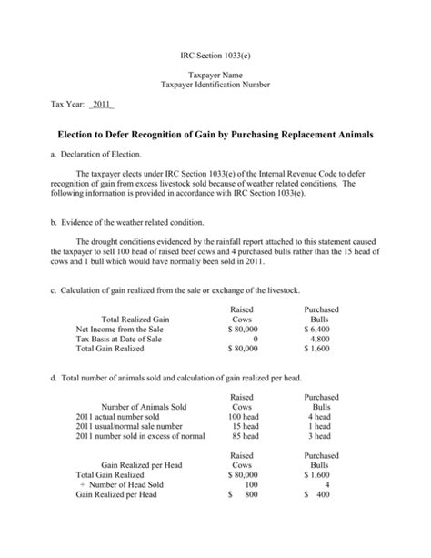 Irc 1033e Livestock Gain Deferral Tax Form