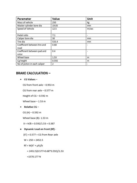 Brake Calculation Pdf Brake Vehicle Parts