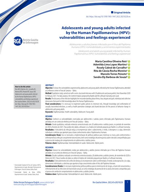 Pdf Adolescents And Young Adults Infected By The Human Papillomavirus