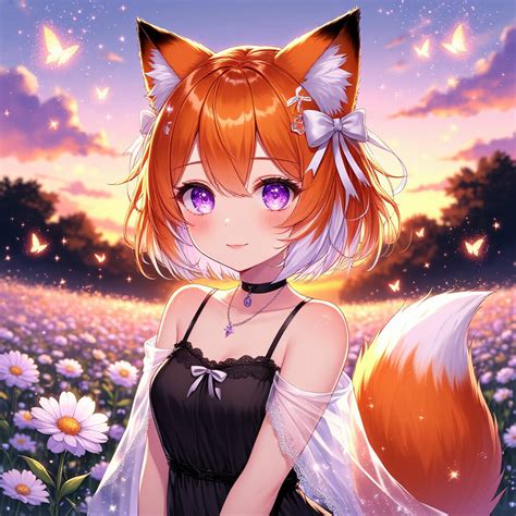 Anime Girl With Short Orange Hair With White Strands And White Bows