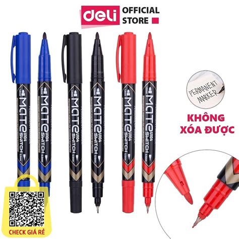 Bút Dạ Kính 2 đầu Deli Không Xóa được Mực Vĩnh Cửu Mực ĐenxanhĐỏ 1